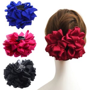 4 pcs large silk flower bow hair claw jaw clips for women hair clamps