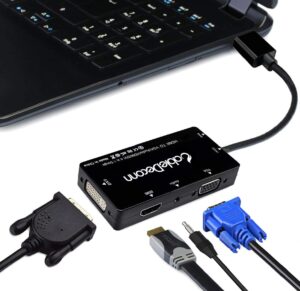 cabledeconn multiport 4-in-1 hdmi to hdmi/dvi/vga adapter cable with audio output converter (black)