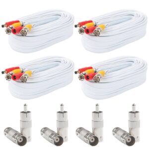 postta bnc video power cable (4 pack 25 feet) video security camera cable wire with eight connectors for cctv dvr surveillance system