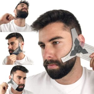 beard shaper & beard shaping tool for men, beard lineup guide template, perfect for styling and edging, includes dual action beard comb & barber pencil liner