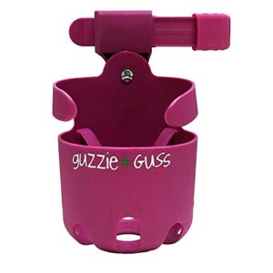 guzzie+guss universal cup holder for strollers, wheelchairs, mobility walkers, bikes, camping chairs - easy installation - anti-slip sleeve - fits wide variety of drink containers - pink