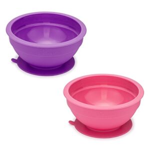 brinware 2 piece glass and silicone suction bowls, pink purple