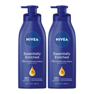 nivea essentially enriched body lotion for dry skin, pack of 2, 16.9 fl oz pump bottles