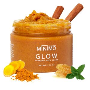 minimo glow turmeric face scrub (𝐋𝐞𝐦𝐨𝐧 𝐂𝐚𝐤𝐞) - infused with turmeric, manuka honey, cinnamon, and chamomile - face scrub for all skin types - achieve healthy skin