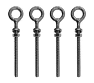 us stainless 4 pieces stainless steel 316 m6 eye bolt 6mm x 80mm (1/4" x 3 3/16") marine grade pitch of 1