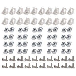 pzrt 2020 series aluminum profile connector set, 20pcs corner bracket,40pcs t-slot nuts, 40pcs m5x8 mm hex socket cap screw bolt for 6mm slot aluminum profile accessories