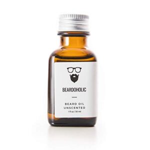 beardoholic beard oil – 7 all-natural ingredients – faster and thicker beard growth – eliminates itch and dandruff instantly – unscented beard growth oil - 30 ml leave-in conditioner and softener