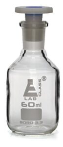 eisco 60ml (2oz) glass reagent bottle with acid proof polypropylene stopper, borosilicate 3.3 glass labs