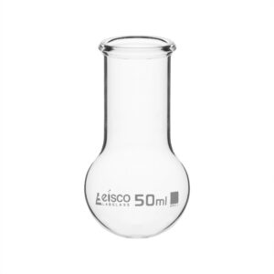 eisco boiling flask, 50ml - borosilicate glass - round bottom, wide neck, beaded rim