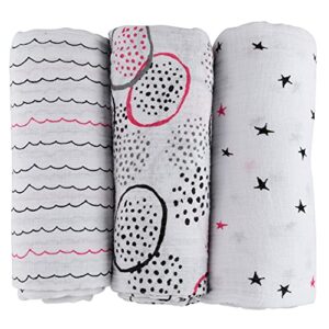 muslin swaddle blanket 100% soft muslin cotton 3 pack 47"x 47" (hot pink)