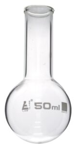 eisco boiling flask, 50ml - borosilicate glass - round bottom, narrow neck (0.7" id)