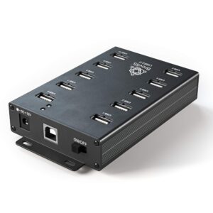 brovss: 10 ports usb 2.0 powered hub - usb extension splitter with 12v 5a 60w power adapter. connect up to 10 electronics and usb peripherals. (black)