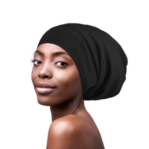 black slouchy beanie headwear lightweight bamboo satin night sleep turban satin caps for natural hair