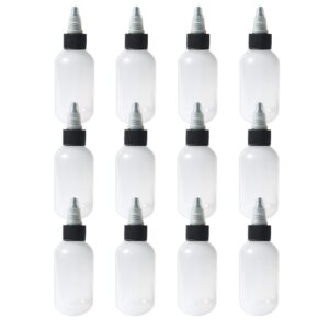 510 central twist top squeeze bottles (2oz, 12 pack) boston round with dispensing caps - ldpe plastic - made in usa