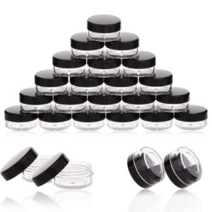 zejia 3 gram sample containers with lids, 50 count tiny sample jars, 3ml makeup cosmetic containers for lip balms, lotion, powder, beauty products(black lids)