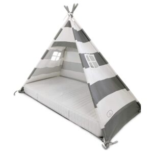 domestic objects | play tent bed canopy | teepee for mattress | 100% cotton canvas | premium quality (twin/single no door) (gray stripes)