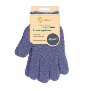 evridwear exfoliating dual texture bath gloves for shower, spa, massage and body scrubs, dead skin cell remover, gloves with hanging loop (1 pair heavy glove)