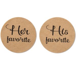 80-pack- 2” kraft his favorite & her favorite wedding stickers, rustic wedding favor stickers labels