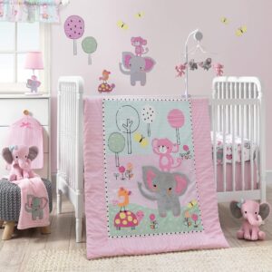 bedtime originals twinkle toes jungle elephant 3 piece bedding set, pink/white