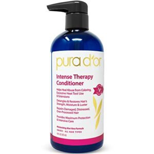 pura d'or intense therapy conditioner (16oz) repairs damaged, distressed, over-processed hair, infused with select natural ingredients, sulfate free, all hair types, men & women