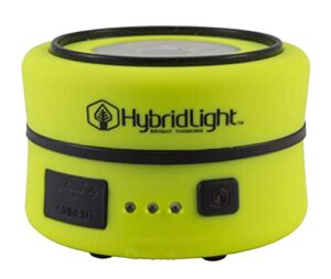 hybridlight solar rechargeable lantern/cell phone charger. 150 lm. built in solar panel, hi-vis yellow