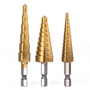 3pcs/set high speed steel titanium step drill bit set with pouch impact driver compatible 28 (1/8-3/4'')