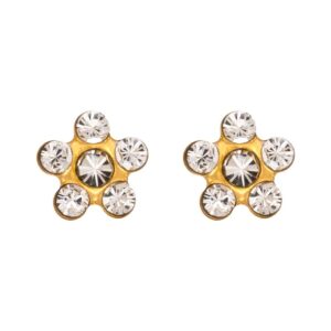 studex new baby short post april crystal 24 ct. gold plate daisy personal piercer 3 mm ear piercing earrings system 75