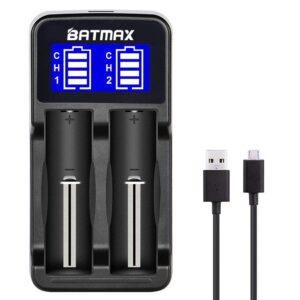 batmax lcd universal intelligent usb dual battery charger for li-ion/ni-mh/ni-cd 18490 18350 17670 17500 16340(rcr123) 14500 a aa aaa aaaa rechargeable batteries