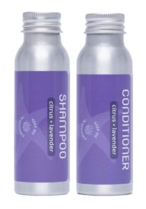 travel size shampoo and conditioner - citrus lavender - 2.5oz refillable bottles, sulfate free