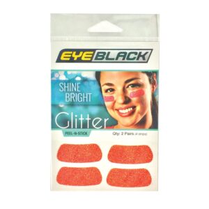 eyeblack under eye colorful glitter strips | football, baseball, softball, soccer | great for adults and kids | tailgating fans, sporting events, cheering fans - 2 pairs / 4 strips - orange