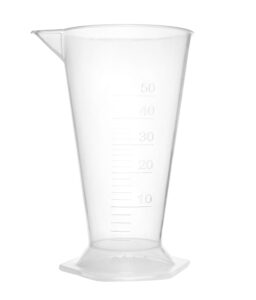 eisco conical measure, 50ml - polypropylene plastic, translucent - pouring spout - 2ml raised graduations - hexagonal base