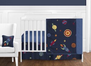 sweet jojo designs space galaxy rocket ship, planet, galactic 11 piece baby boy or girl bedding crib set