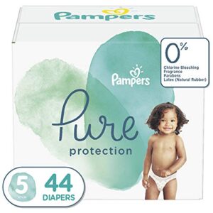 pampers pure disposable baby diapers, hypoallergenic and fragrance free protection, size 5, 44 countm super