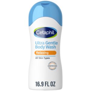 cetaphil ultra gentle refreshing body wash, for dry to normal, sensitive skin, 16.9oz, with aloe vera, calendula, vitamin b5, hypoallergenic, fragrance free, dermatologist tested