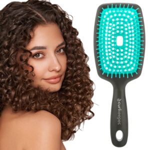 curl keeper flexy hair brush, turquoise - detangling hair brush with flexible bristles for shower use, combing through curls & removing tangles - lightweight hair accessories for all hair type