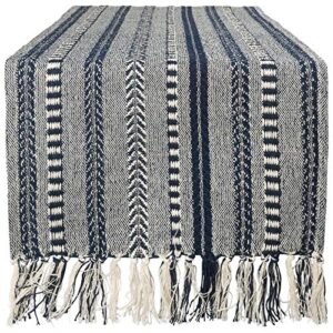 dii farmhouse braided stripe table runner collection, 15x72 (15x77, fringe included), navy blue