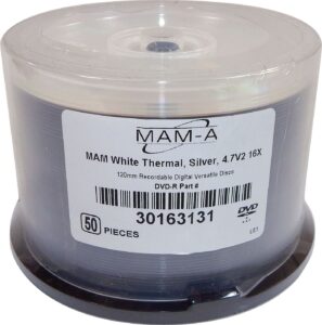 mam-a 50-pack 4.7v2 16x silver dvd-r 30163131-50pk 120mm recordabledigital disc