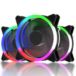 uphere 120mm led silent fan for computer cases, cpu coolers, and radiators ultra quiet,triple pack colorful case fan,f03