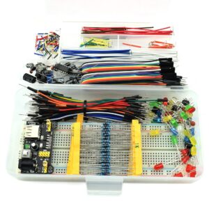 hj garden electronic component assorted kit for arduino, raspberry pi, stm32 etc. 830 breadboard + jumper + power module + resistor + capacitor + led + switch (pack of 458pcs)