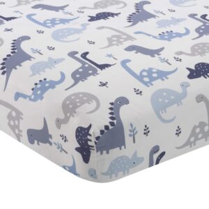 bedtime originals roar dinosaur fitted crib sheet, blue/white