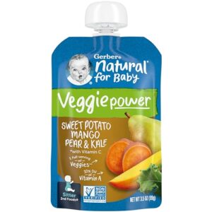 gerber baby food pouches, sitter, premium, veggie power, sweet potato mango pear kale, 3.5 ounce (pack of 12)