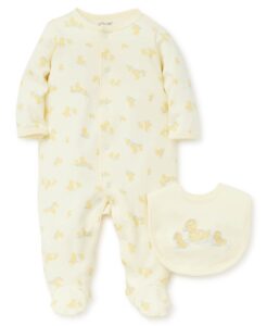 little me baby girls and hat footie, yellow print, newborn us