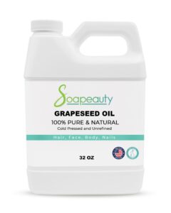 grapeseed oil cold pressed unrefined | 100% natural available in bulk | carrier for essential oils, face, skin, hair moisturizer, soap making | 32 oz