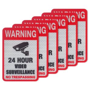 kichwit 6-pack video surveillance sign reflective sticker decal self adhesive 5.9” x 4”, uv protected & waterproof, indoor & outdoor use