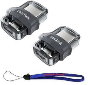 sandisk ultra 32gb (two pack bundle) dual drive m3.0 (sddd3-032g-g46) works with android devices and computers flash drive with everything but stromboli (tm) lanyard