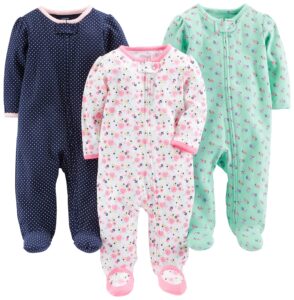 simple joys by carter's baby 3-pack sleep and play, mint green floral/navy dots/white flowers, 3-6 months