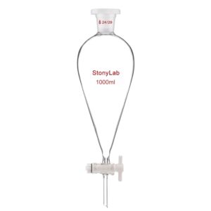 stonylab borosilicate glass 1000 ml heavy wall conical separatory funnel with 24/29 joints and ptfe stopcock, 1000 ml