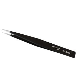 vetus esd anti-static smd tweezer non-magnetic stainless steel pointed tip for repair pc laptop black esd-16