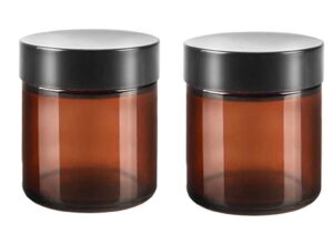 2pcs 120ml 4 oz large capacity empty refillable brown glass face cream storage packing jar pot bottle with black cap for cosmetic make up sample lip balm lotion food container