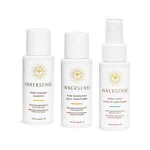 innersense organic beauty - pure harmony travel hair trio | non-toxic, cruelty-free, clean haircare (pure harmony hairbath + conditioner, sweet spirit leave-in conditioner) packaging may vary